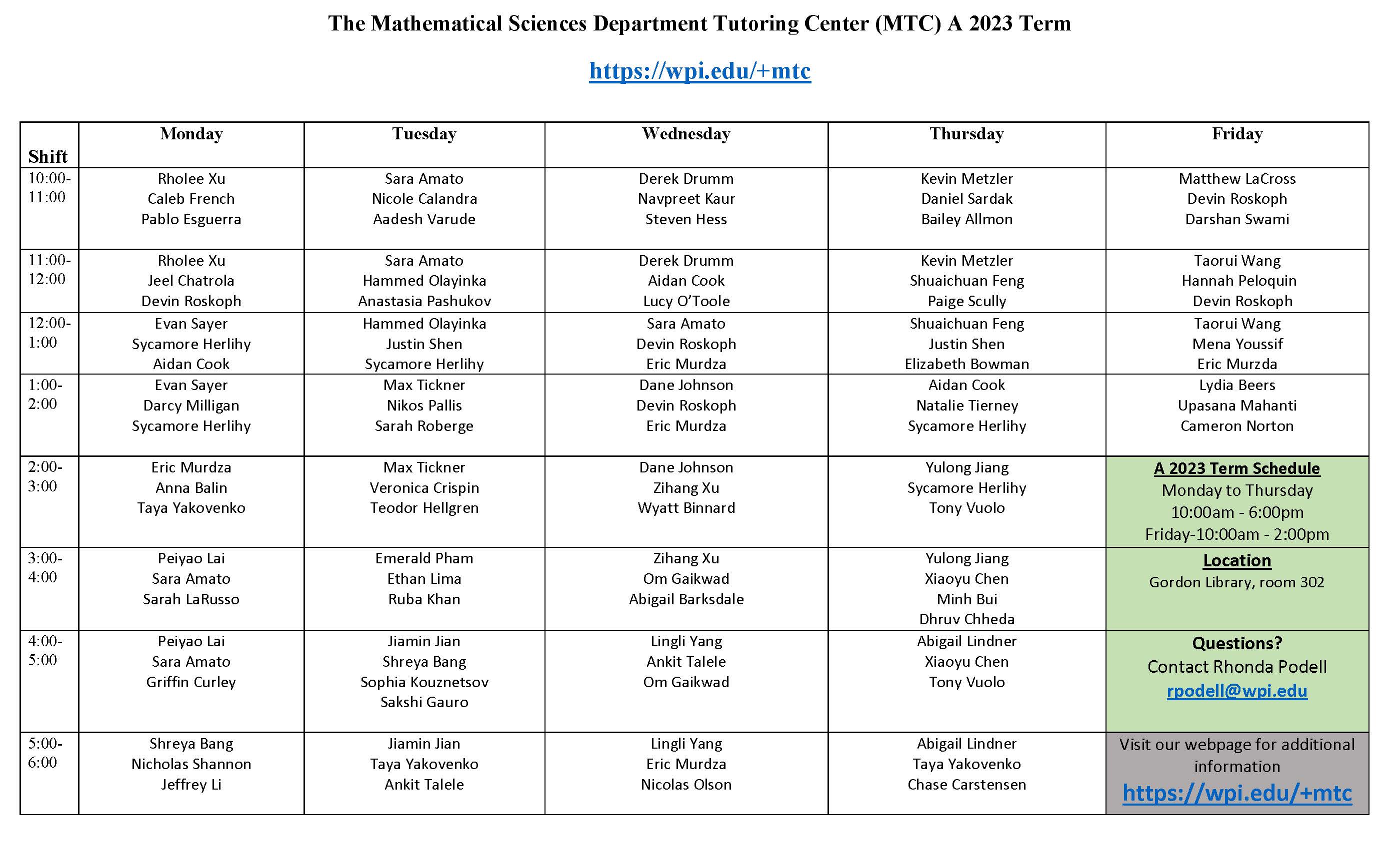 Math Tutoring Center (MTC) | Worcester Polytechnic Institute