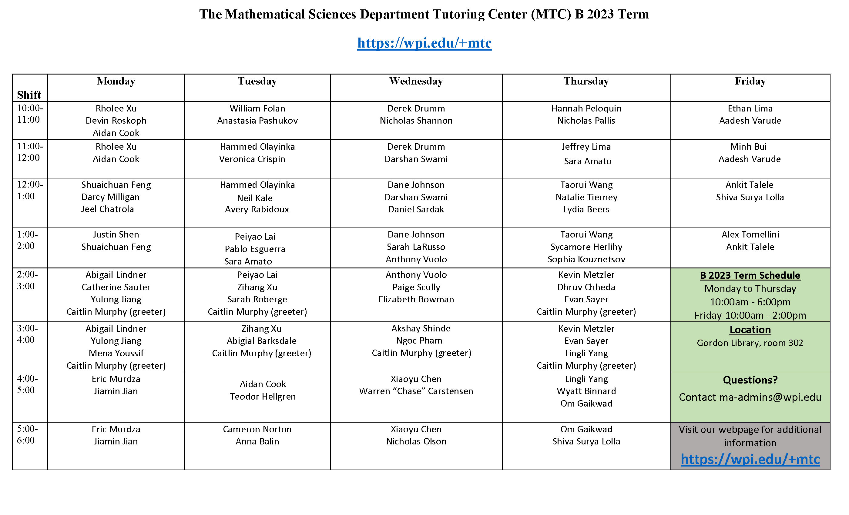 Math Tutoring Center (MTC) | Worcester Polytechnic Institute