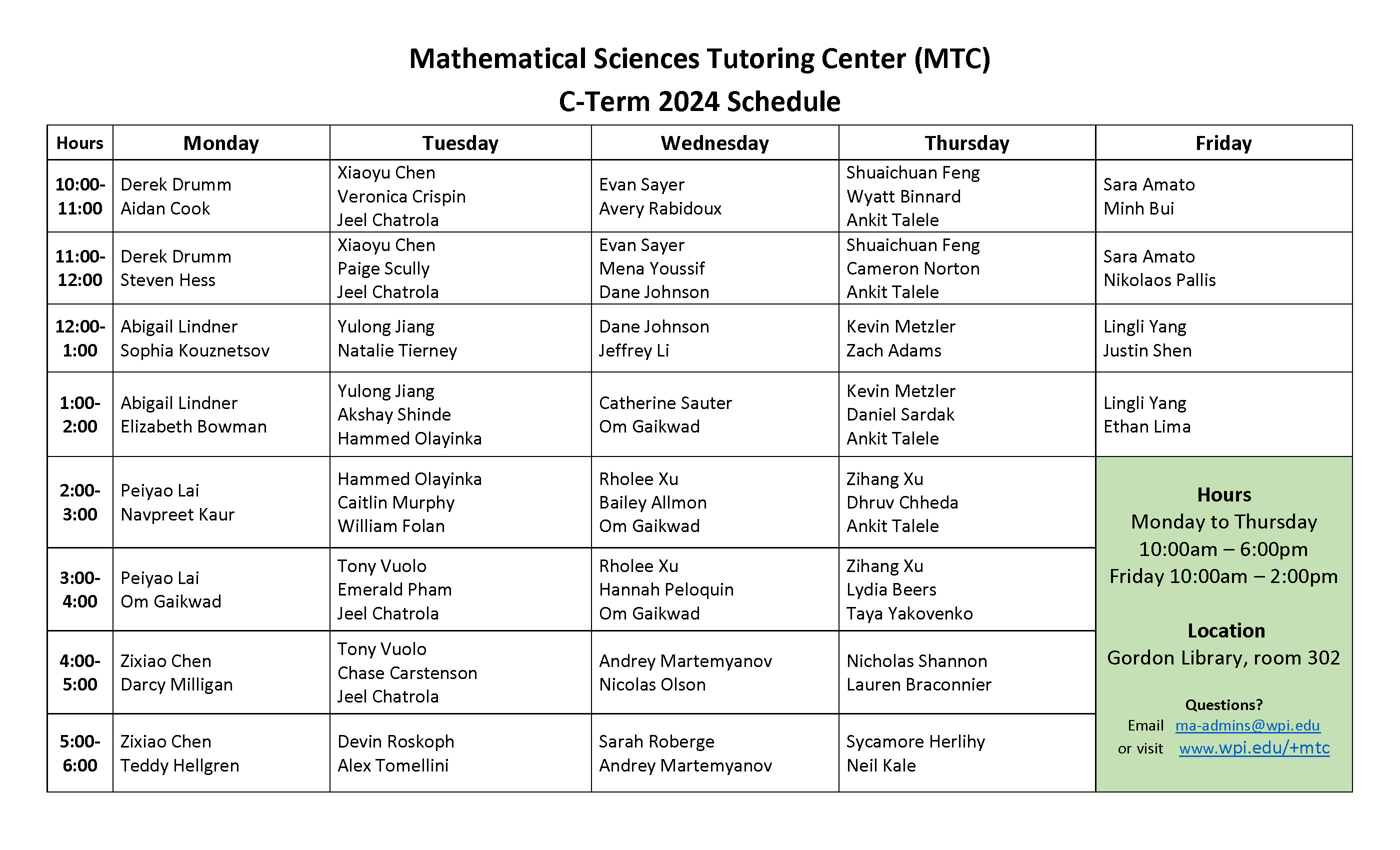 Math Tutoring Center (MTC) | Worcester Polytechnic Institute