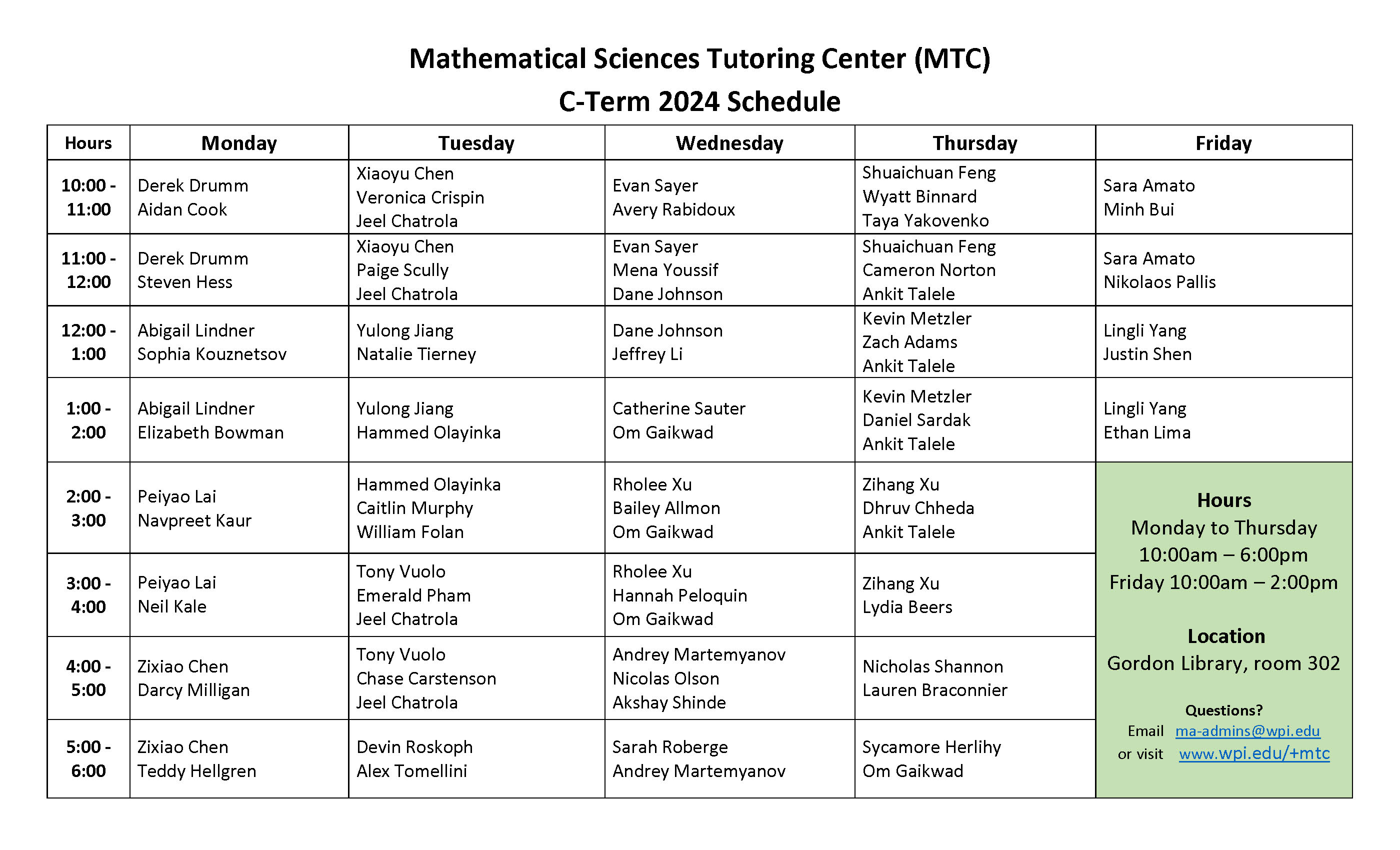 Math Tutoring Center (MTC) | Worcester Polytechnic Institute