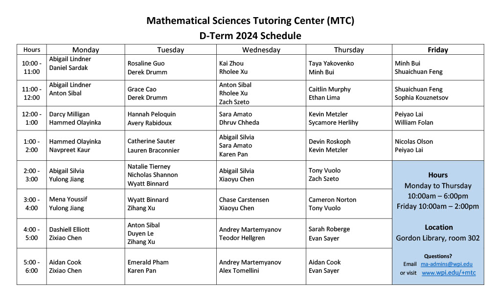 Math Tutoring Center (MTC) | Worcester Polytechnic Institute
