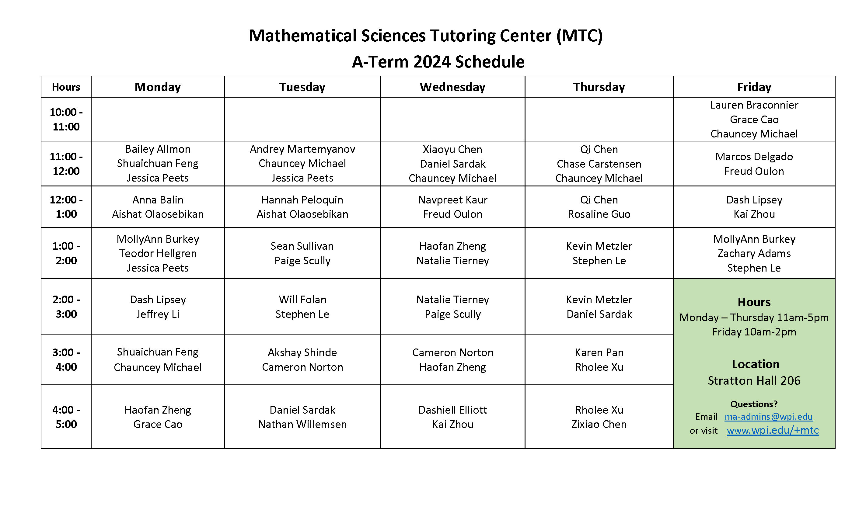 Math Tutoring Center (MTC) | Worcester Polytechnic Institute