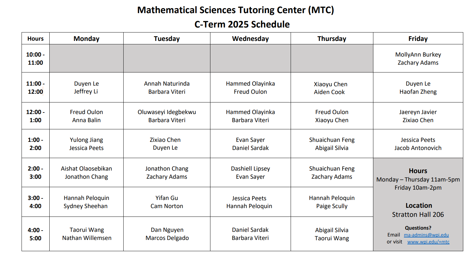 Math Tutoring Center (MTC) | Worcester Polytechnic Institute
